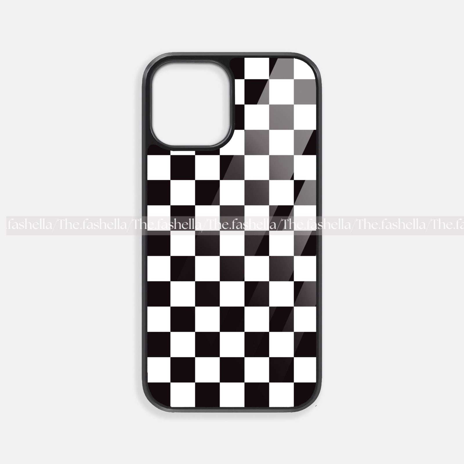 Minimal checks blackpremium glossy phone case – THE FASHELLA